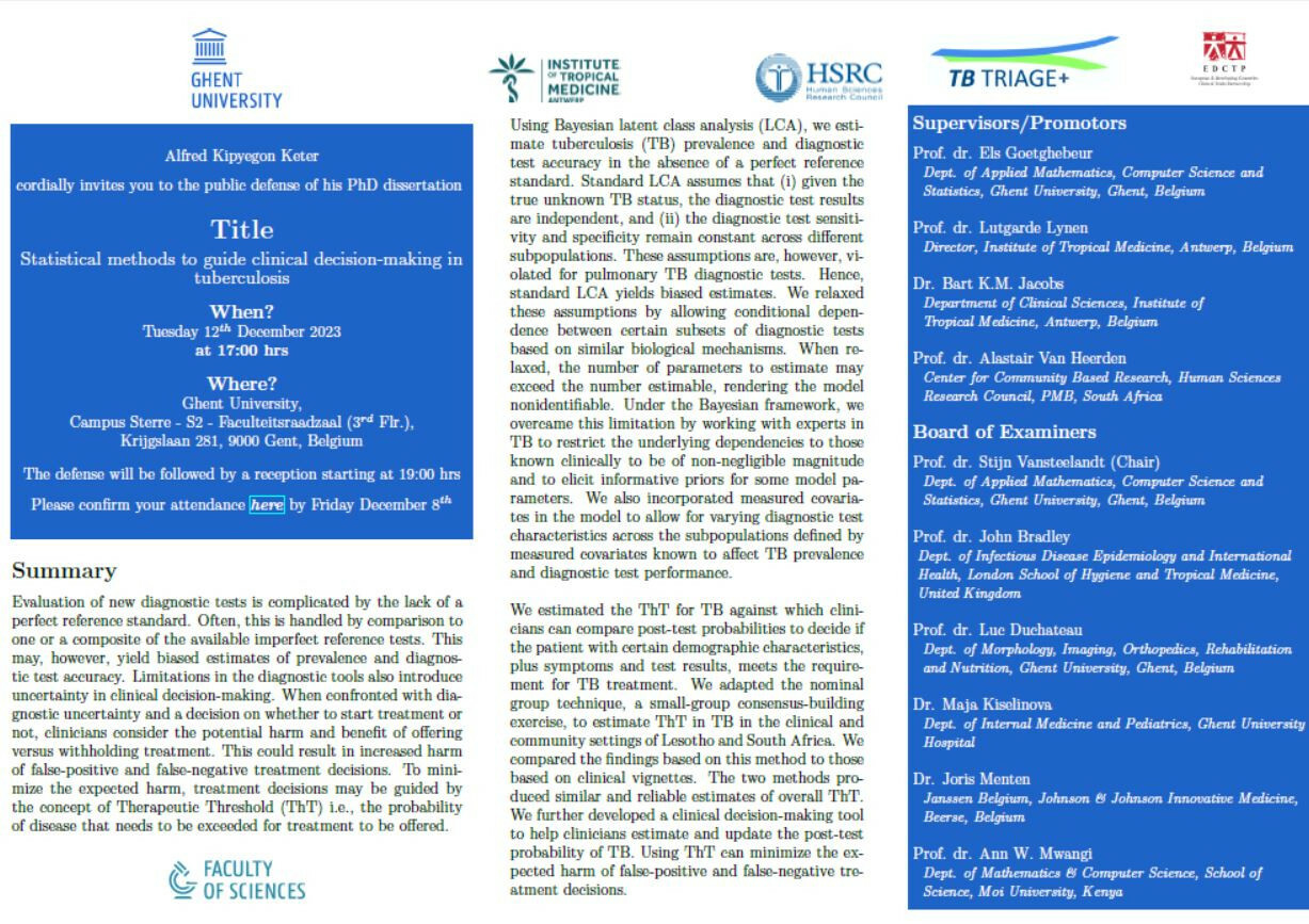 PhD defence Alfred Kipyegon Keter | Institute of Tropical Medicine